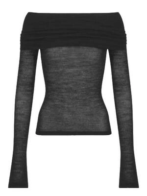 Dior Off-the-shoulder Draped Long-sleeve Sweater - Black