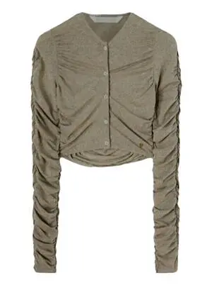 Palm Angels Ruched Lurex Cropped Cardigan - Gray