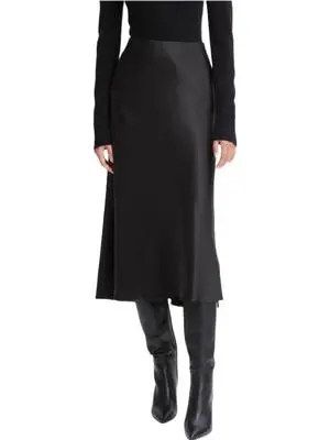 Vince Satin-finish Draped Midi Skirt - Black