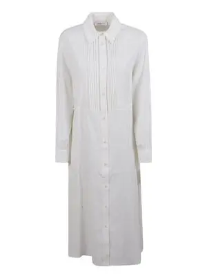 Fabiana Filippi Long Sleeve Shirt Dress With Pleats - White
