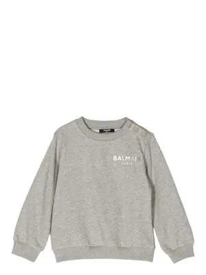 Balmain Logo Print Jersey Cotton Jumper - Gray