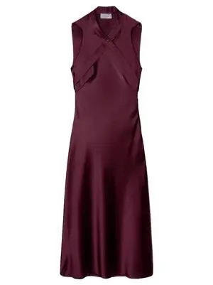 Off-White Satin Midi Dress With Cross Detailing And Open Back - Red