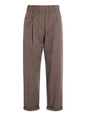 Brunello Cucinelli Cropped Elasticated Waistband Pants - Brown