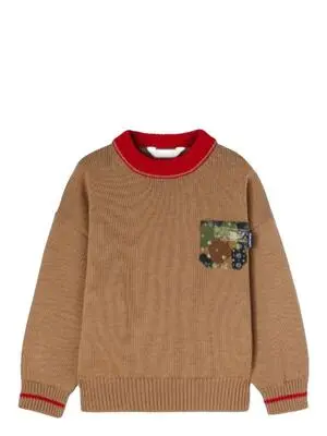 PALM ANGELS Palm Angels Camouflage-Print Virgin Wool Jumper With Band Collar And Sporty Stripes
