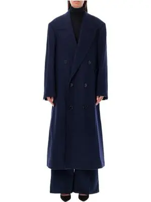 AMI Paris Double Breasted Long Coat - Black
