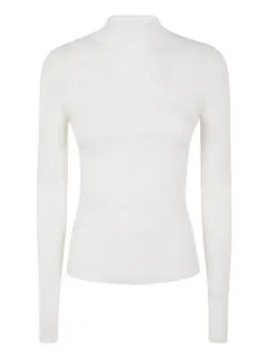 TWINSET Long Sleeve High Neck Ribbed Jumper - White