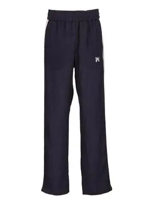 Palm Angels Logo-embroidered Linen Trousers - Black