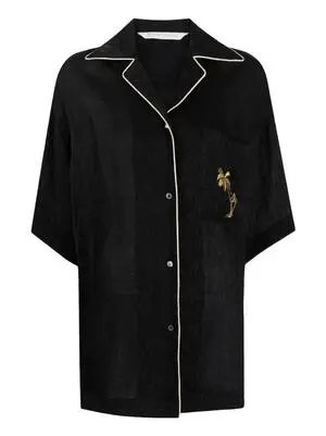 Palm Angels Logo Embroidered Short Sleeve Shirt - Black
