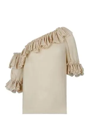 Saint Laurent Asymmetrical Ruffle Top - Nude