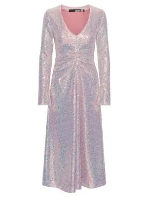 ROTATE BY BIRGER CHRISTENSEN V-neck Long-sleeved Sequin Dress - Gray