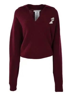 Philosophy Di Lorenzo Serafini Long-sleeved Ribbed Knit Sweater With Lapel - Brown