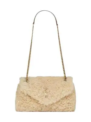Saint Laurent Calypso Logo Plaque Shoulder Bag - Nude