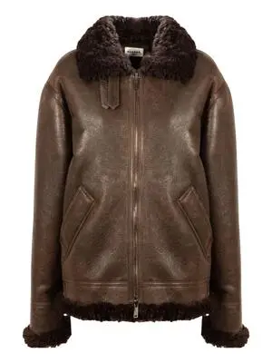 P.a.r.o.s.h Shearling-trimmed Leather Jacket - Brown