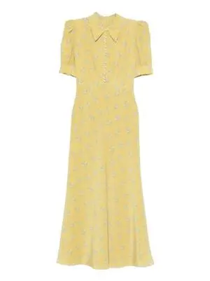 Alessandra Rich Floral Print Button-front Midi Dress - Nude