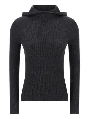 P.a.r.o.s.h Ribbed Knit Hooded Sweater - Black