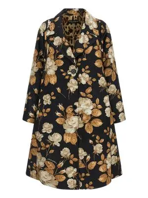 Dolce & Gabbana Rose Printed Long Sleeve Coat - Black