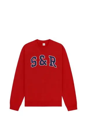 SPORTY  RICH Sporty & Rich Crewneck Sweatshirt With Letter Logo - Ruby Red/navy Blue