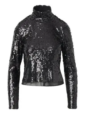 Rag & Bone Lucy Sequin Embellished Turtleneck Top - Black