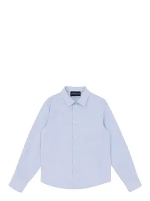 Emporio Armani Cotton Shirt With Classic Collar And Embroidered Logo - Light Blue