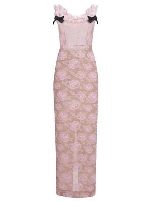 Alessandra Rich Sleeveless Ruffled Lace Maxi Dress With Bows - Pink