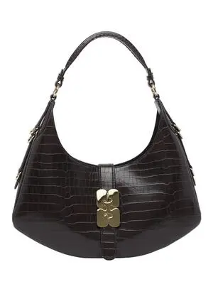 GANNI Embossed Shoulder Bag With Gold Tone Clasp - Black