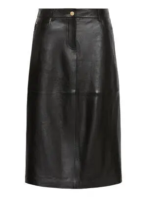 Max Mara Leather A-line Midi Skirt - Black
