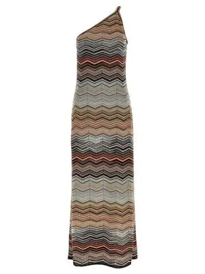 Missoni Chevron Pattern One-shoulder Maxi Dress - Gray