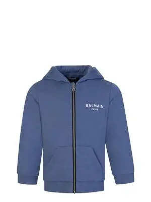 Balmain Logo-print Zipped Hoodie - Blue