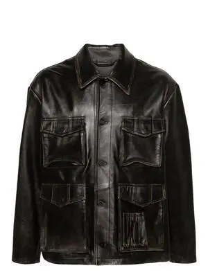 GOLDEN GOOSE Distressed Leather Utility Jacket - Black