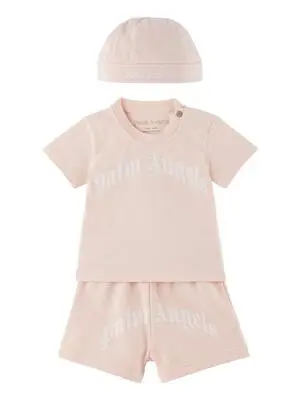 Palm Angels Logo-print Cotton Babygrow Set With Hat - Pink
