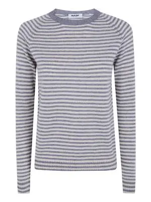 BASERANGE Striped Crew Neck Knit Sweater - Greige