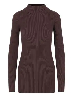Rick Owens Ribbed Knit Mock Neck Long Sleeve Top - Makassar