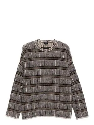 Giorgio Armani Striped Jacquard-knit Crew Neck Sweater - Black