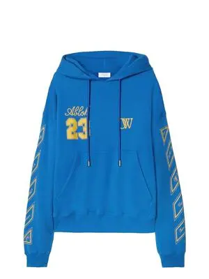 Off-White Logo Printed Drawstring Hoodie - Blue