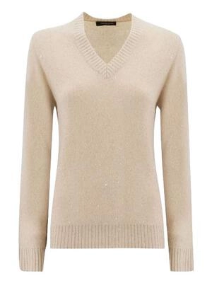 Fabiana Filippi Embellished V-neck Long-sleeved Jumper - Nude