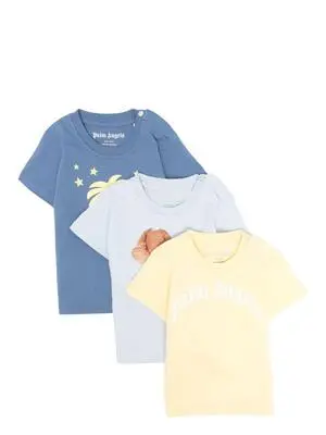 Palm Angels Logo Print Cotton T-shirt Set Of Three - Nude