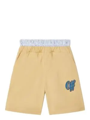 Off-White Logo Print Cotton Shorts - Nude