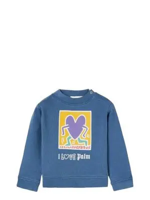 Palm Angels X Keith Haring Heart Print Cotton Sweatshirt - Blue