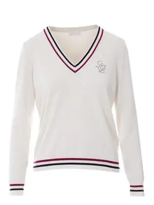 Liu Jo Logo Embellished V-neck Jumper - White
