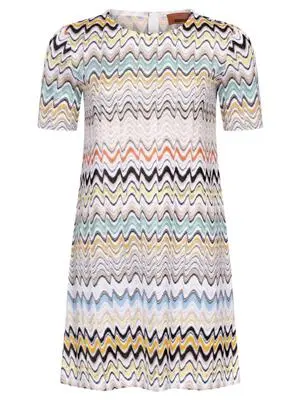 Missoni Short Sleeve Zigzag Knit Dress - Nude
