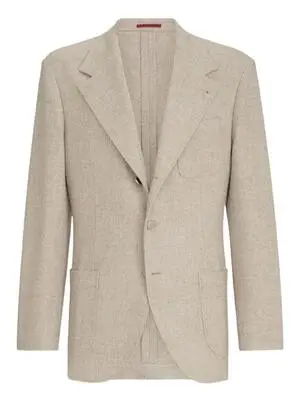 Brunello Cucinelli Cashmere-panama Deconstructed Blazer With Patch Pockets And Metal Buttons - Sand
