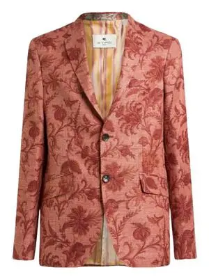 Etro Single-breasted Wool-blend Jacket With Floral Motif - Brown