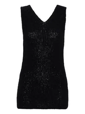 Fabiana Filippi V-neck Sleeveless Imitation Lambskin Vest - Black