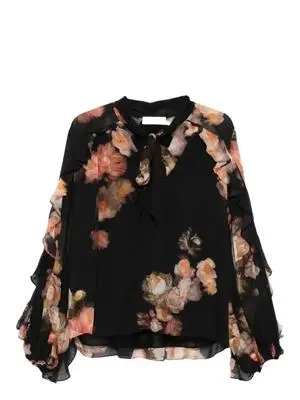 Zimmermann Ruffled Floral Print Blouse - Black