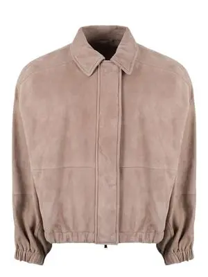 Brunello Cucinelli Collared Long-sleeved Leather Jacket - Nude