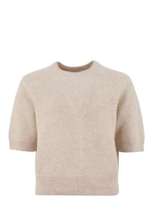 Brunello Cucinelli Short Sleeve Knit Top - Nude