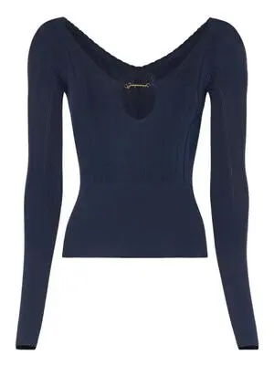 Jacquemus Ribbed Knit Top With Keyhole Neckline - Blue