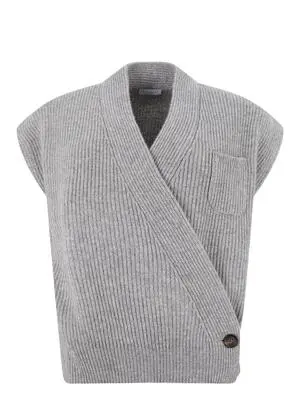 Brunello Cucinelli Ribbed Knit Short Sleeve Top - Gray