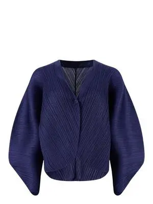 Issey Miyake Crêpe-gauze Pleated Cardigan - Blue