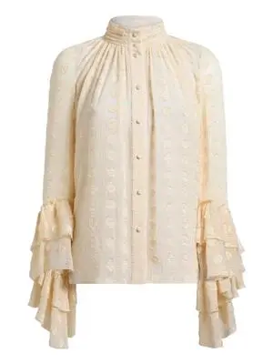 Etro Jacquard Fil Coupê Shirt With Ruffles - Nude